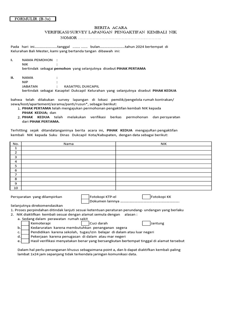 (Baru) Form Pengaktifan Nik 2lembar | PDF