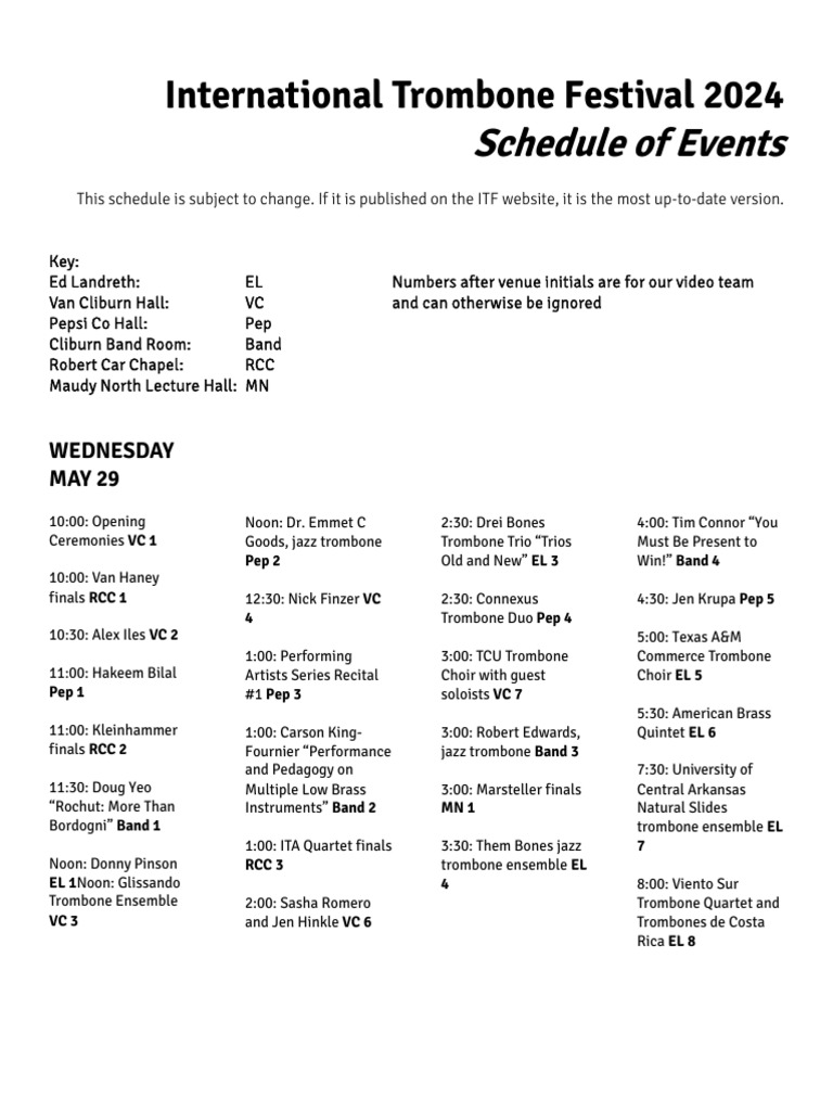 ITF2024 Schedule | PDF | Trombone | Musicology