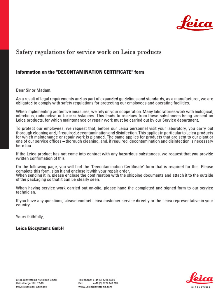 Leica Cryostat Decontamination certification | Download Free PDF ...