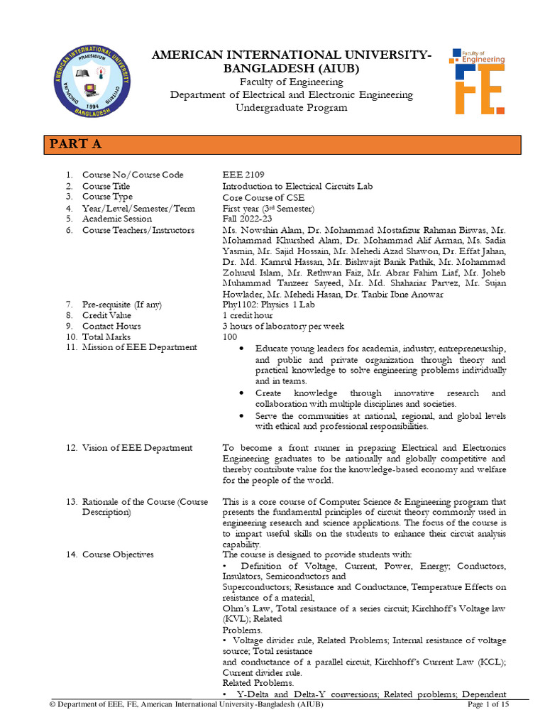 IEC - Lab-Fall-22-Course Outline-V2 | PDF | Electrical Resistance And ...