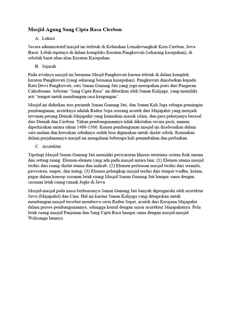 Masjid Agung Sang Cipta Rasa Cirebon | PDF