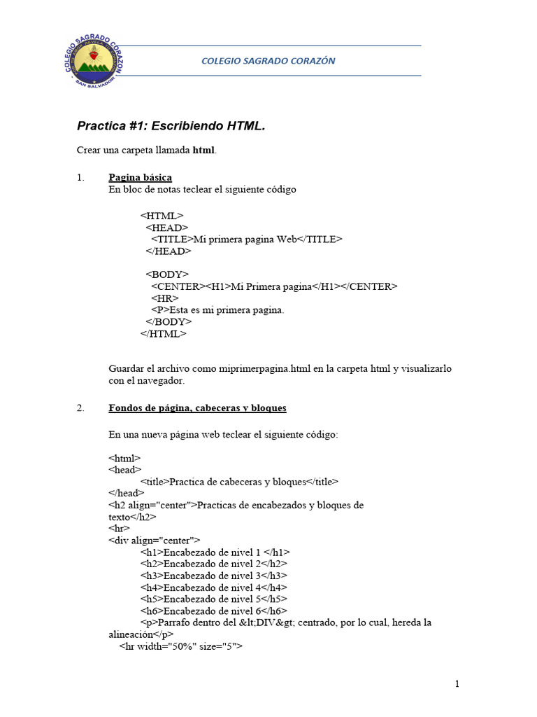 Practica-1 HTML | Descargar gratis PDF | HTML | Desarrollo web