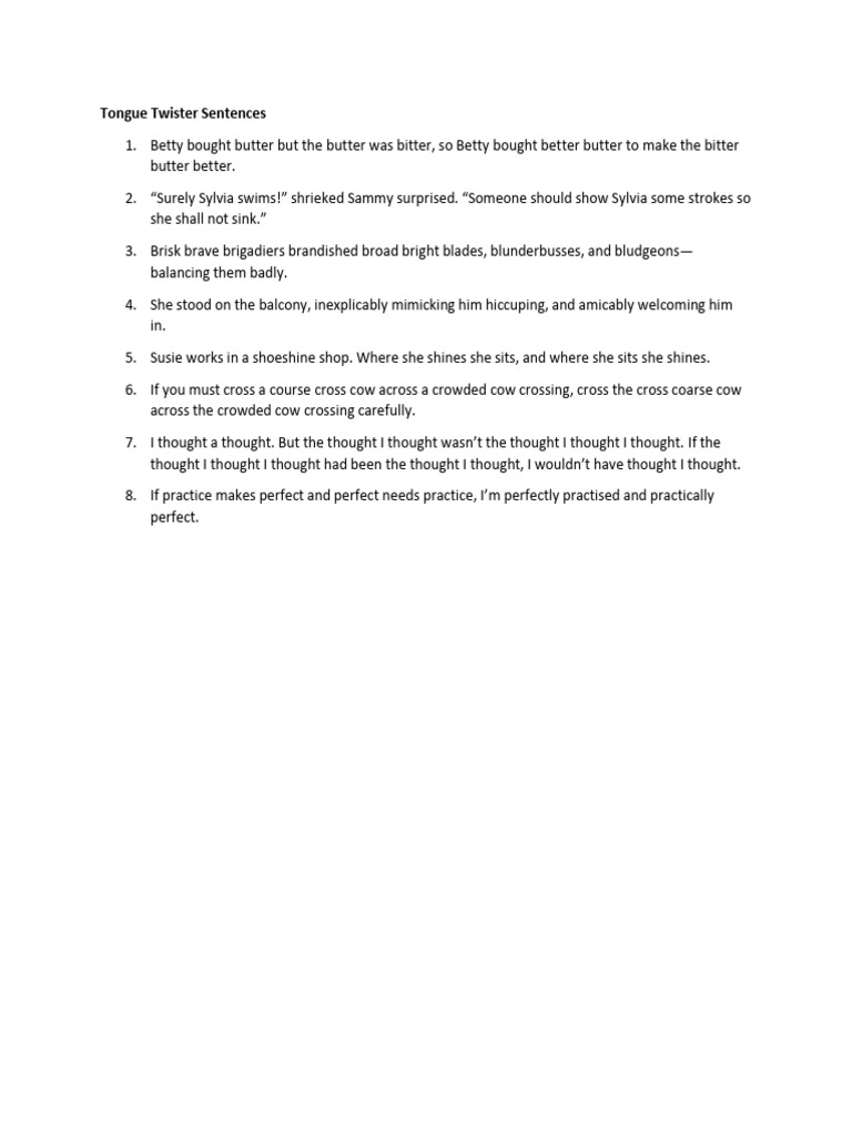 Fun and Challenging Tongue Twisters | PDF