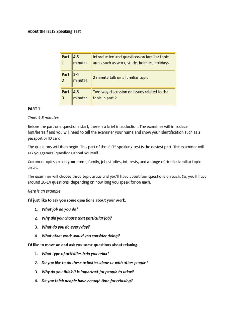 IELTS Speaking Test Overview Guide | PDF | International English ...