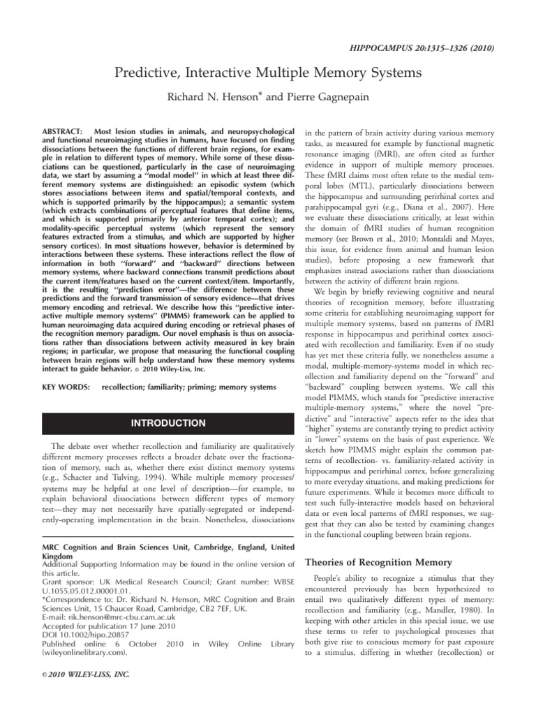 Henson, 2010 | PDF | Memory | Recall (Memory)