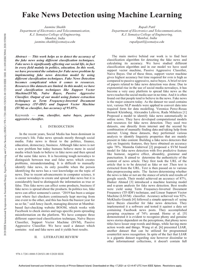 fake news detection | PDF | Support Vector Machine | Statistical ...