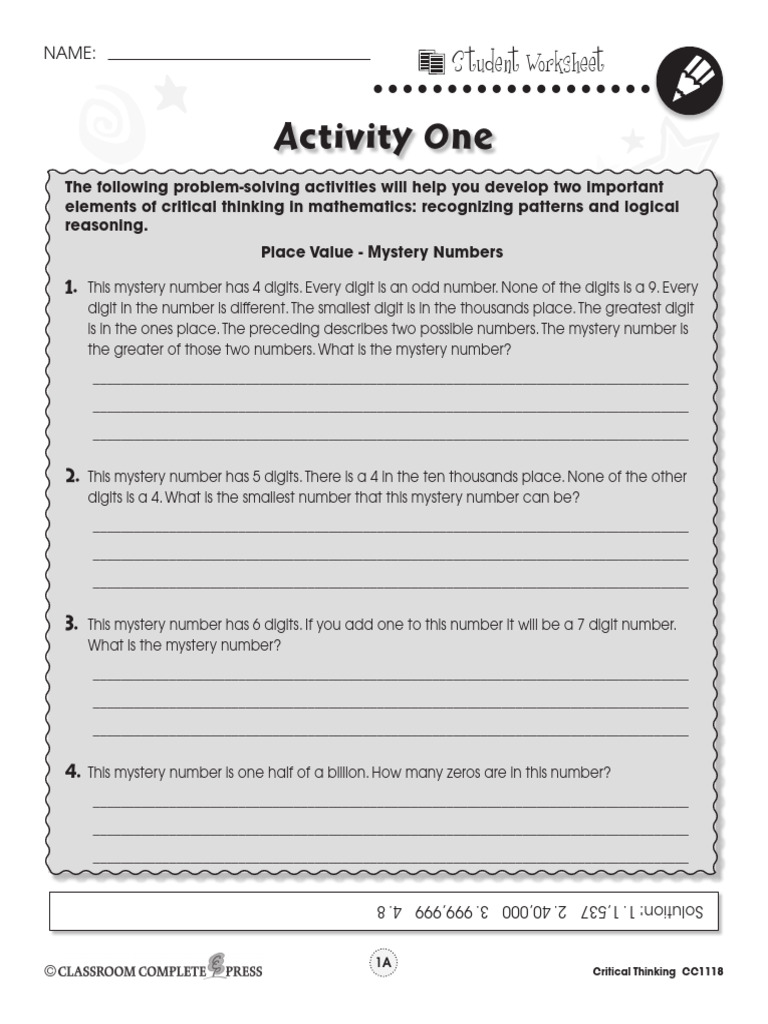 Critical Thinking Activities Worksheet | PDF | Numbers | Critical Thinking