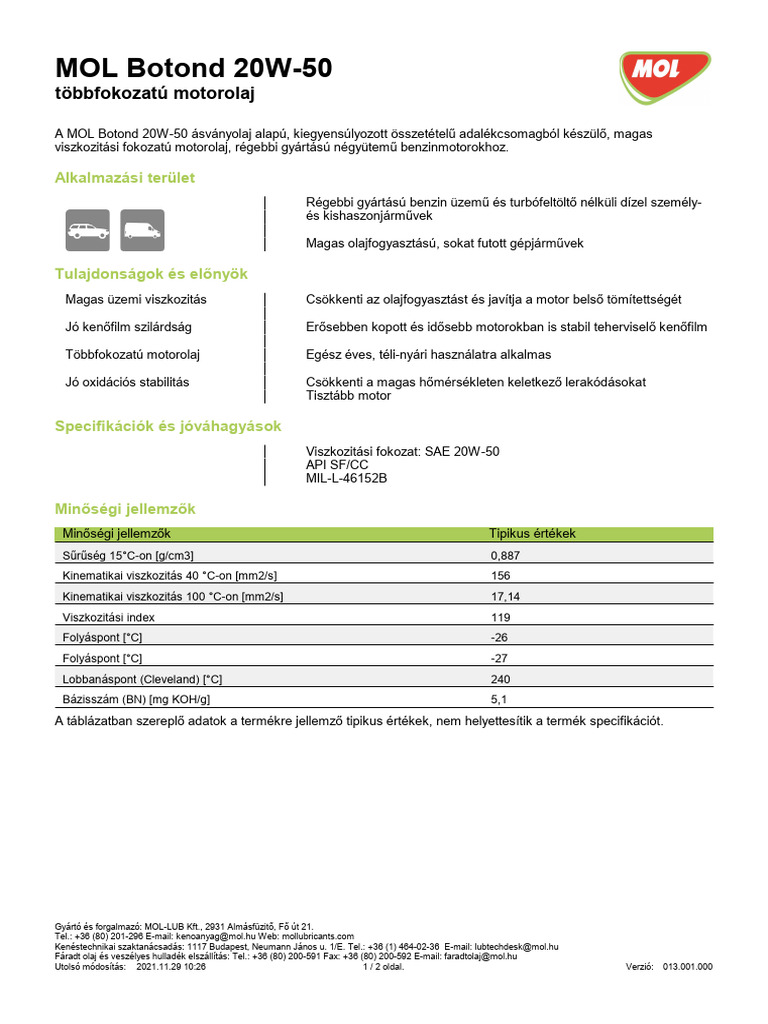 TDS - MOL Botond 20W-50 - HU | PDF