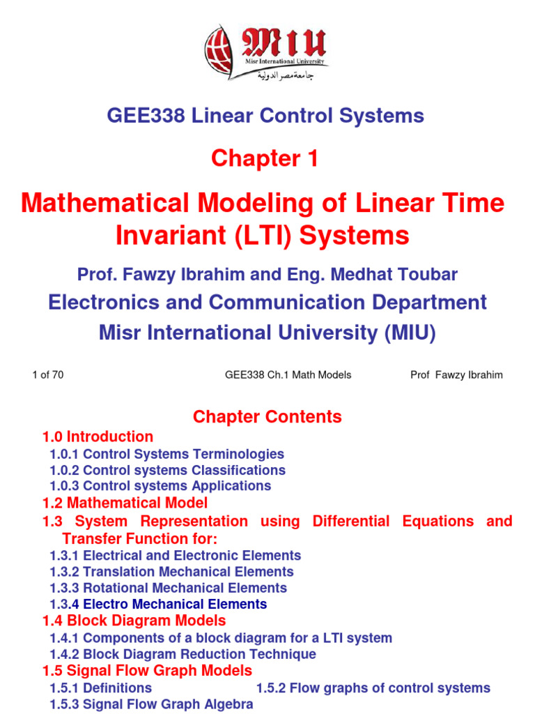 GEE338 LCS Chapter - 1 Math Model For LTI System | PDF | Control Theory | Servomechanism