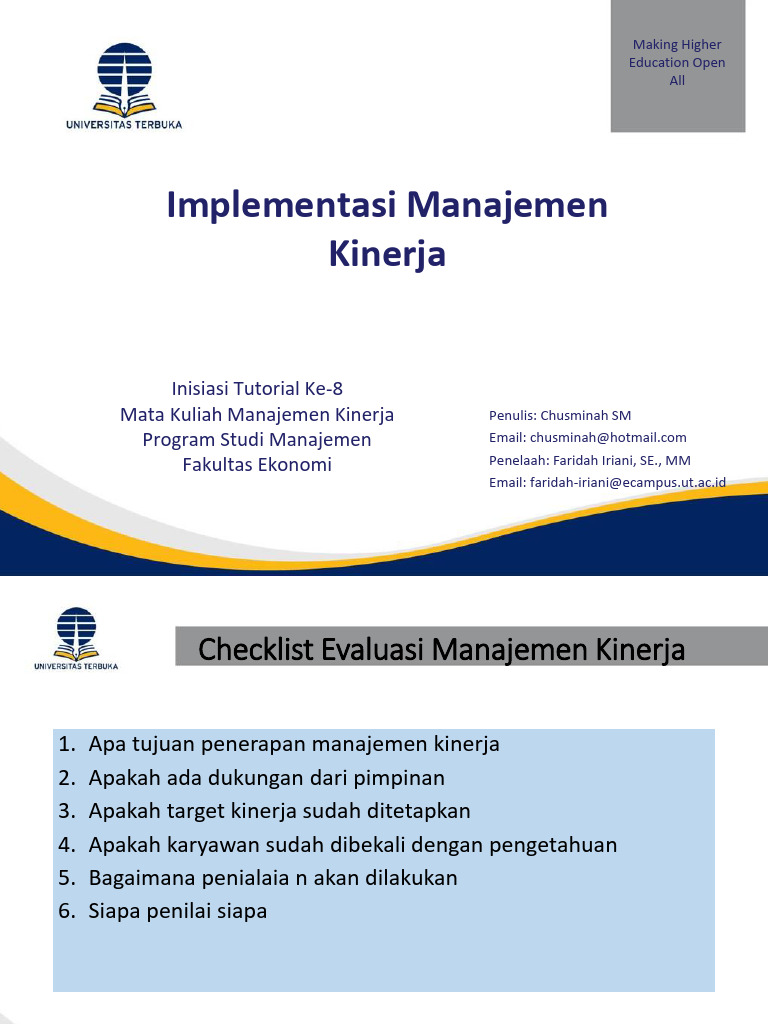 Inisiasi 8 Manajemen Kinerja EKMA4263 (Modul 9) | PDF | Karier & Perkembangan | Bisnis