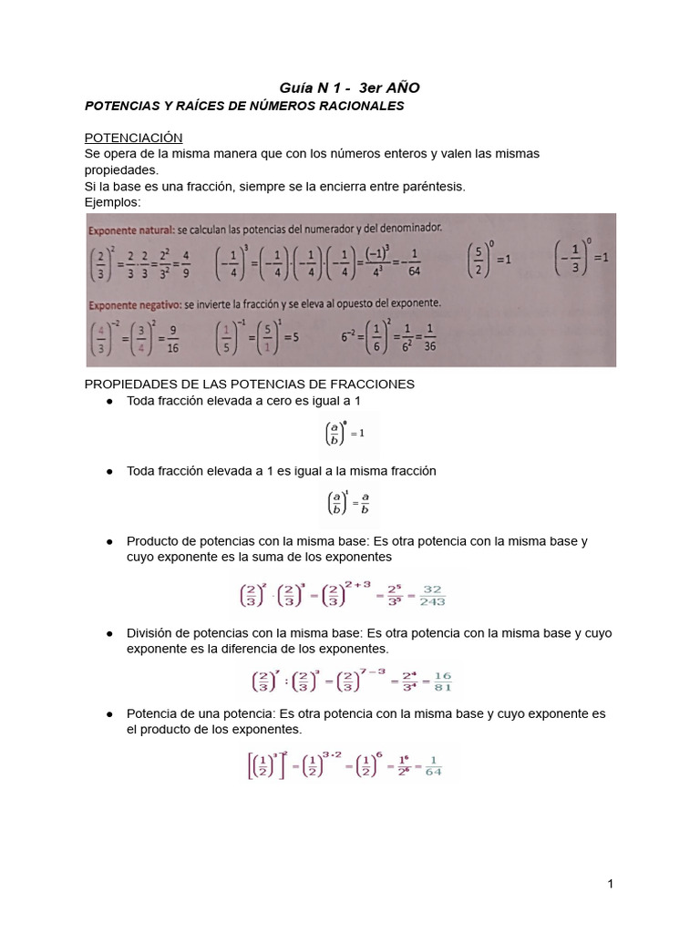 Potencia Y Raíz Con Números Racionales | PDF