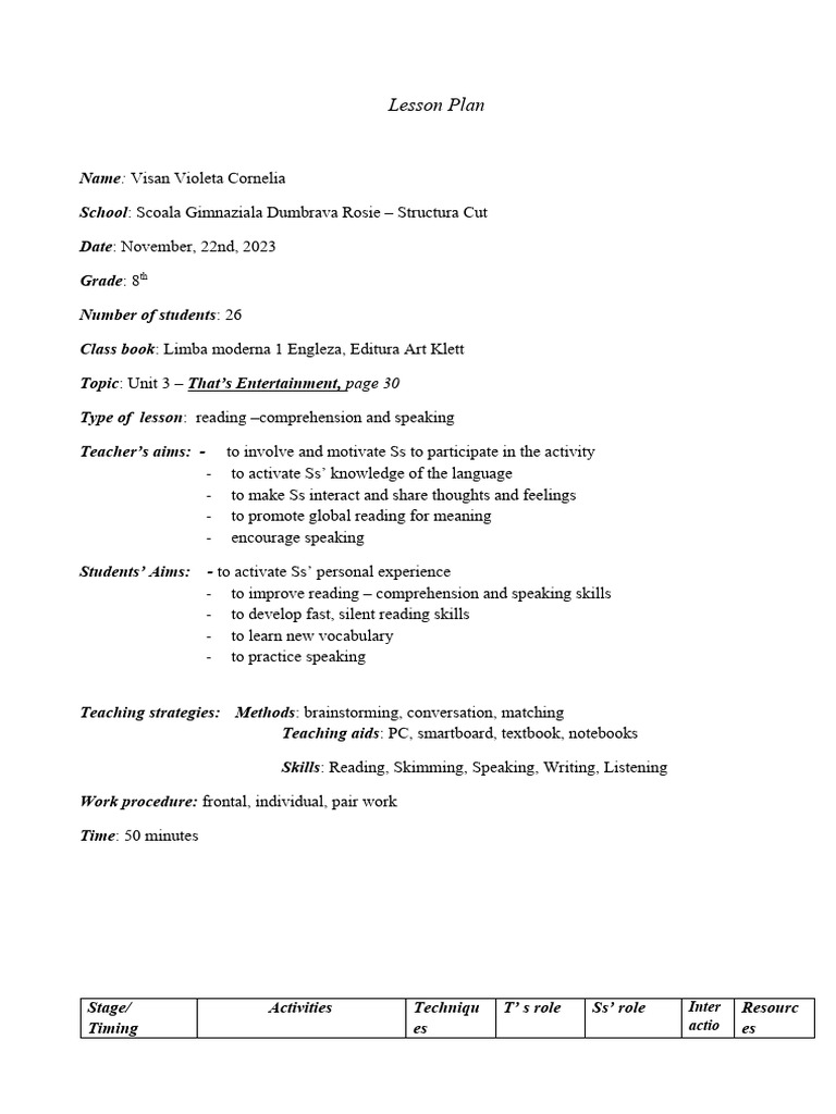 8th Grade Reading Comprehension Lesson Plan | PDF | Reading Comprehension | Pedagogy