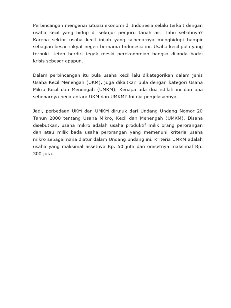 Perbedaan UKM dan UMKM di Indonesia | PDF | Bisnis | Pengelolaan ...