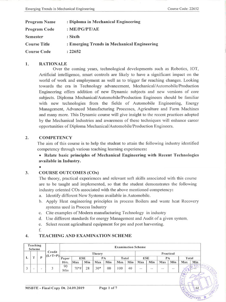 Emerging Trends in Mechanical Engineering-Syllabus | PDF Emerging Trends in Mechanical Engineering-Syllabus | PDF