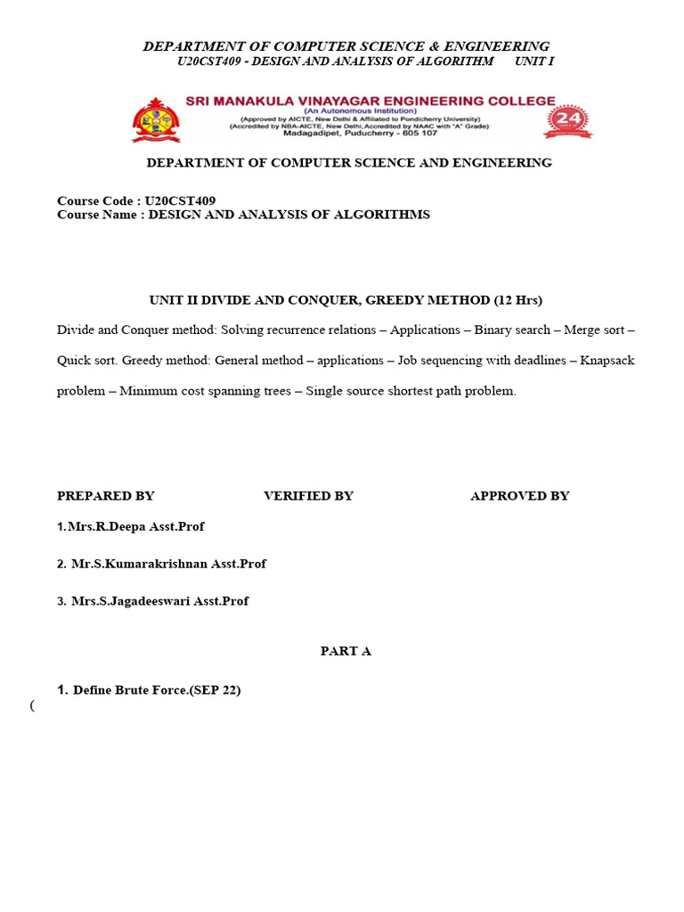 UNIT II DAA.J | PDF | Mathematical Optimization | Time Complexity