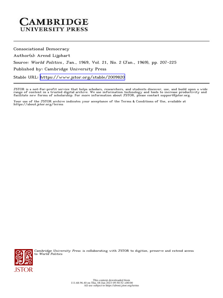Understanding Consociational Democracy | PDF | Democracy | Political ...