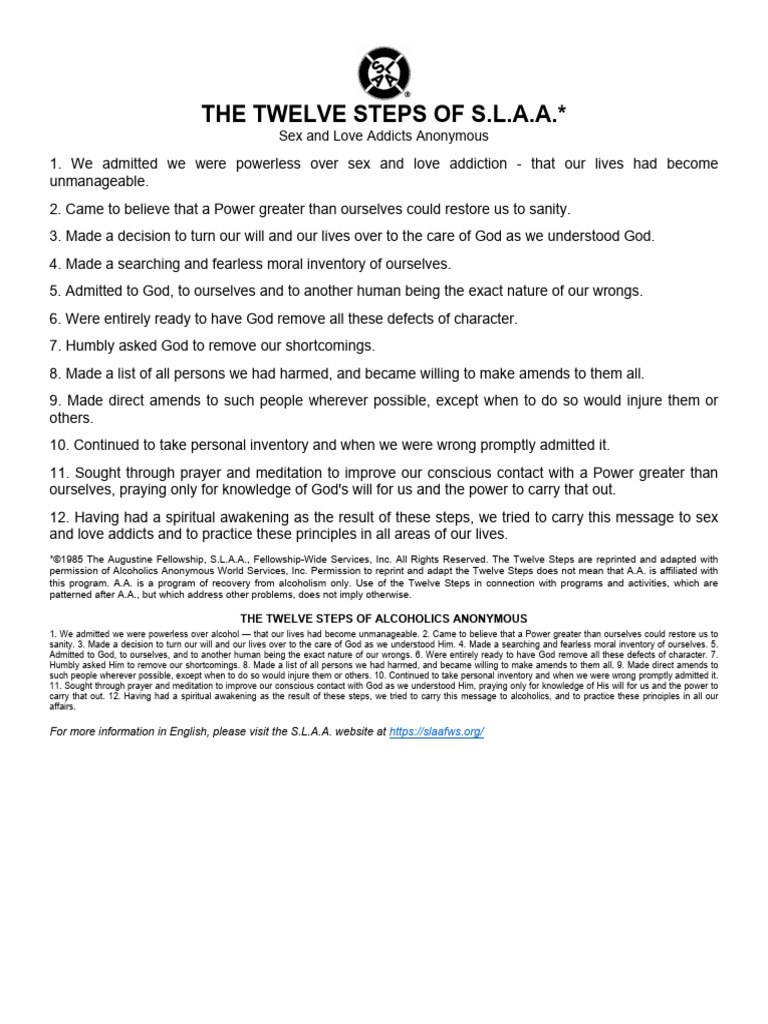 The Twelve Steps of SLAA | Download Free PDF | Twelve Step Program ...