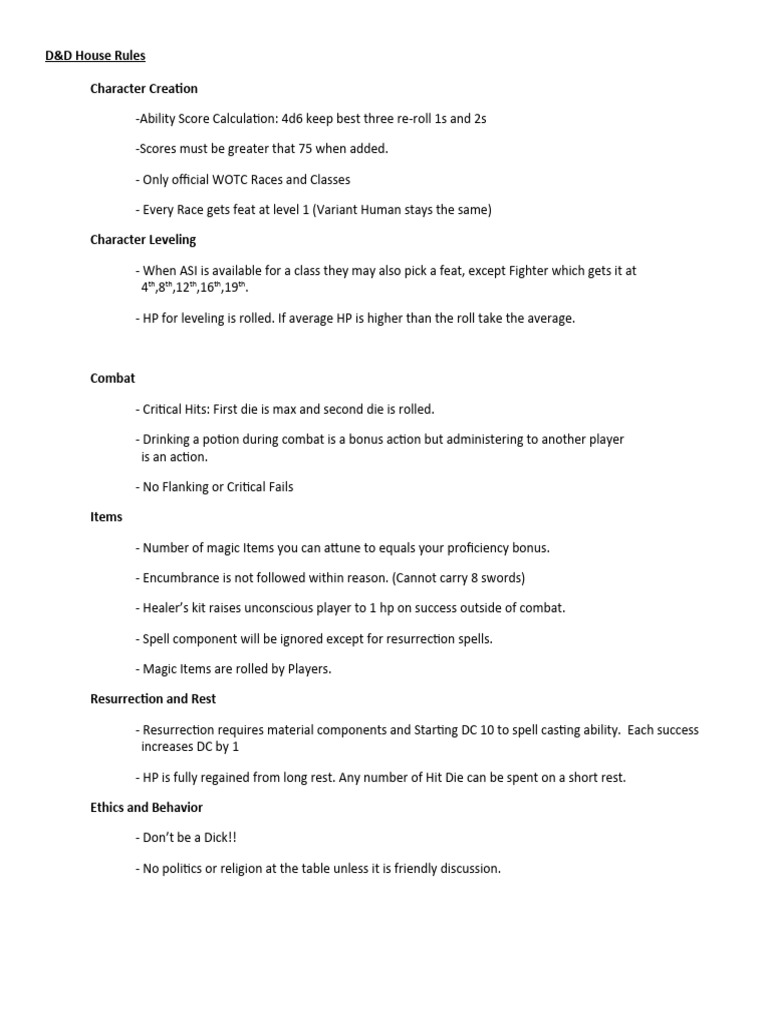 DND House Rules | PDF