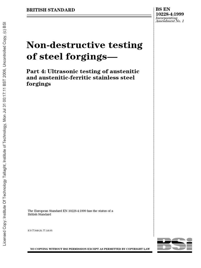EN 10228-4: Ultrasonic Testing Standard | PDF