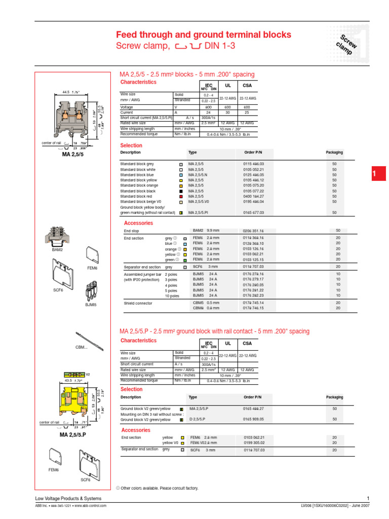 ABB Low Voltage Terminal Blocks Guide | PDF | Wire | Electricity