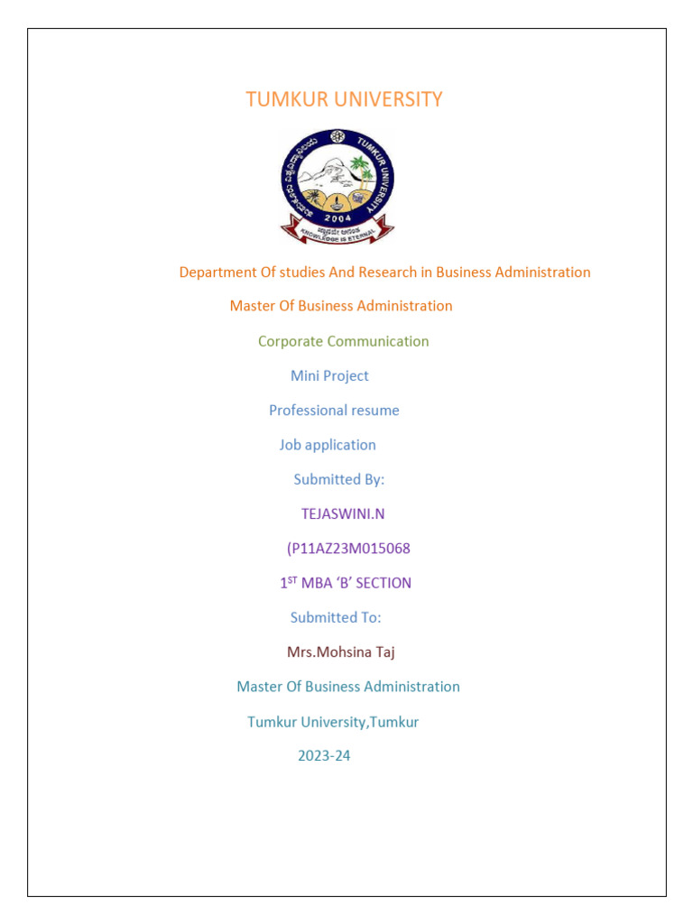 Tumkur University Teju 3 | PDF