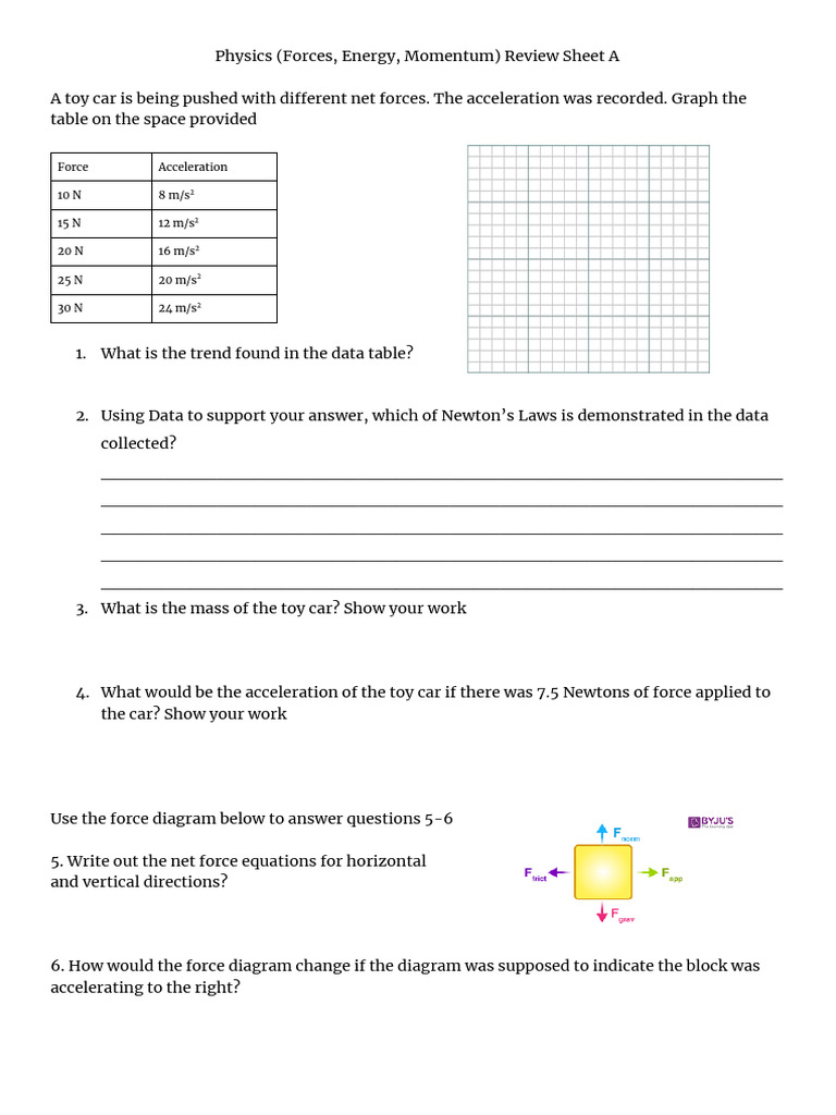 Physics (Forces, Energy, Momentum) Review Sheet A | PDF | Force | Momentum