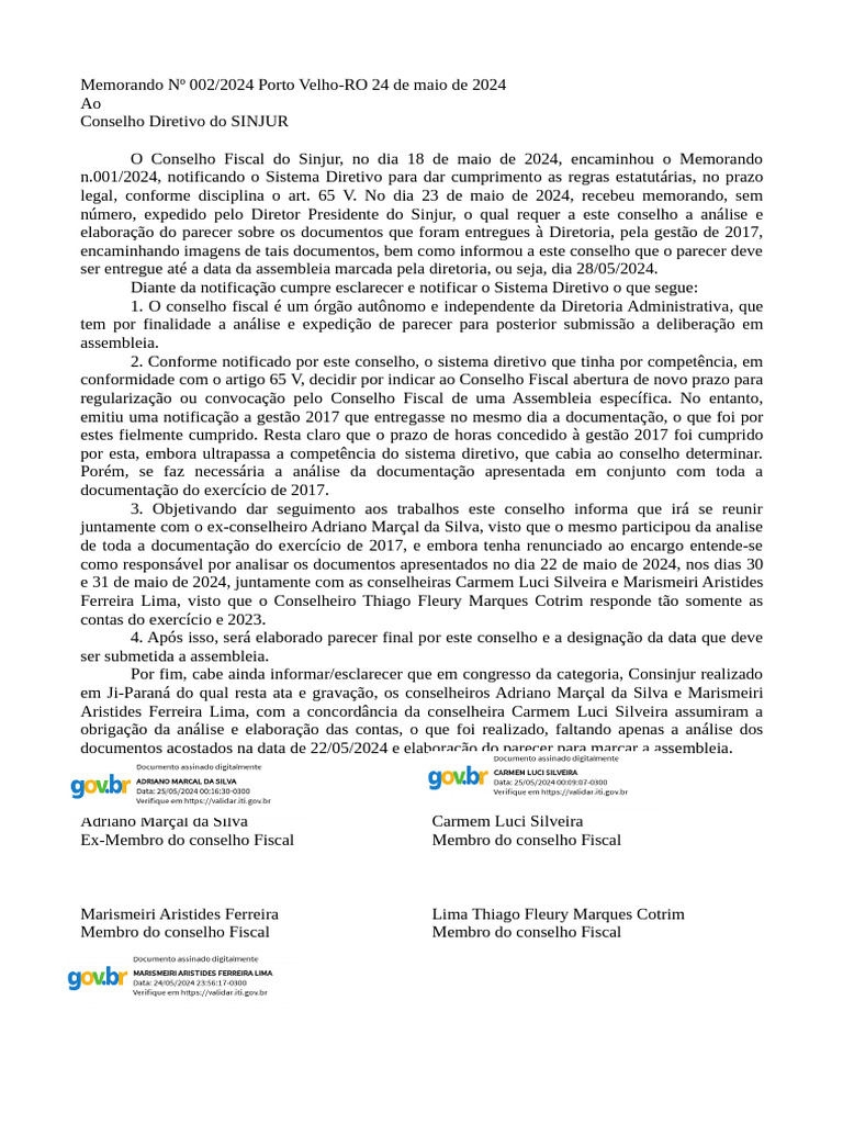 Análise de Documentos do SINJUR 2024 | PDF | Finanças e Administração ...