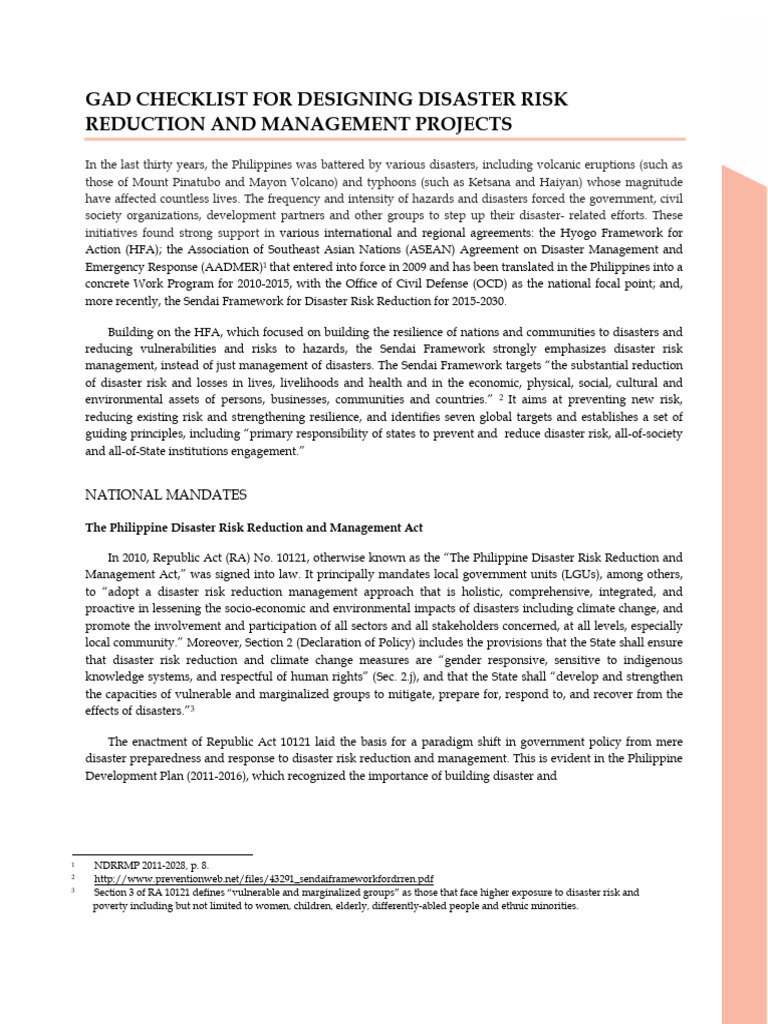 GAD Checklist For DRRM | PDF | Emergency Management | Disaster Risk ...