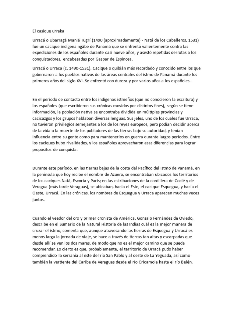 Urracá: Cacique y Guerrero Panameño | PDF | Antiguas colonias españolas ...