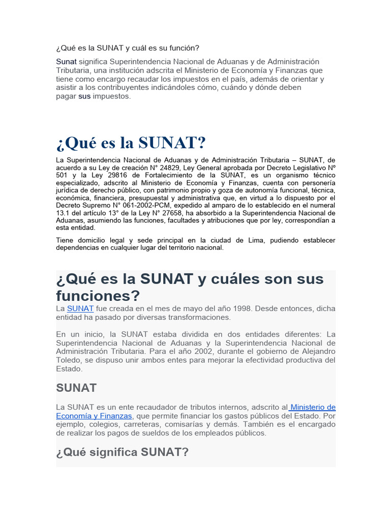 Qué Es La SUNAT y Cuál Es Su Función | PDF