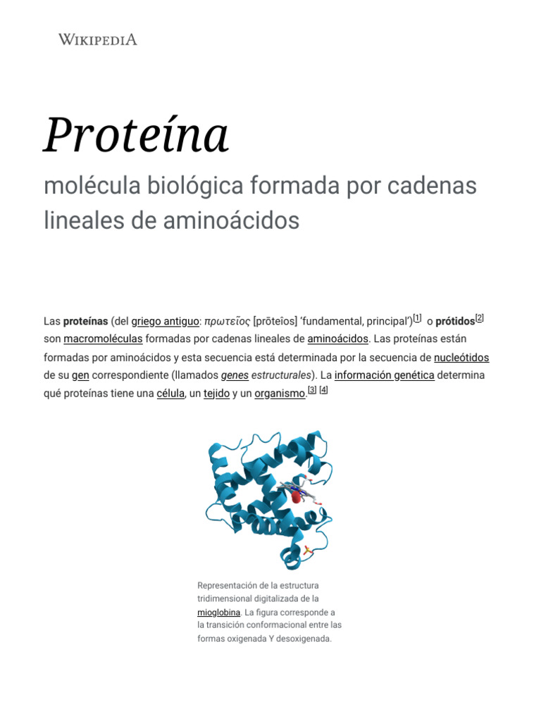 Proteína - Wikipedia, La Enciclopedia Libre | PDF | Proteínas ...