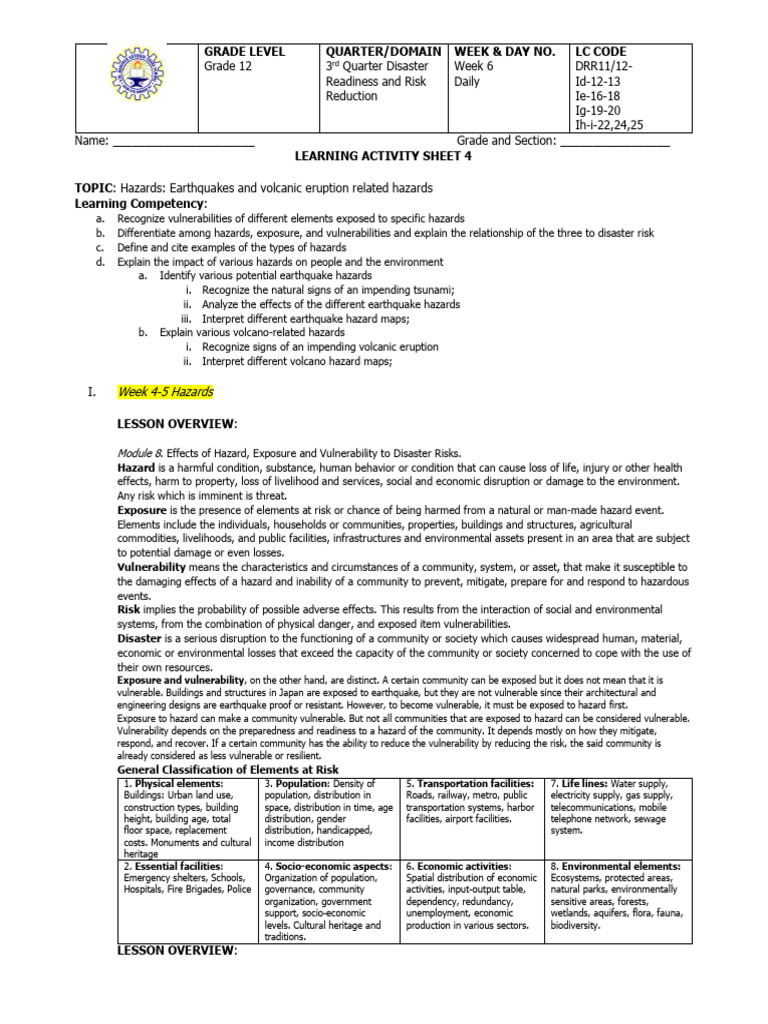 DRRR Q3 LAS 4 WK 6 | PDF | Earthquakes | Hazards