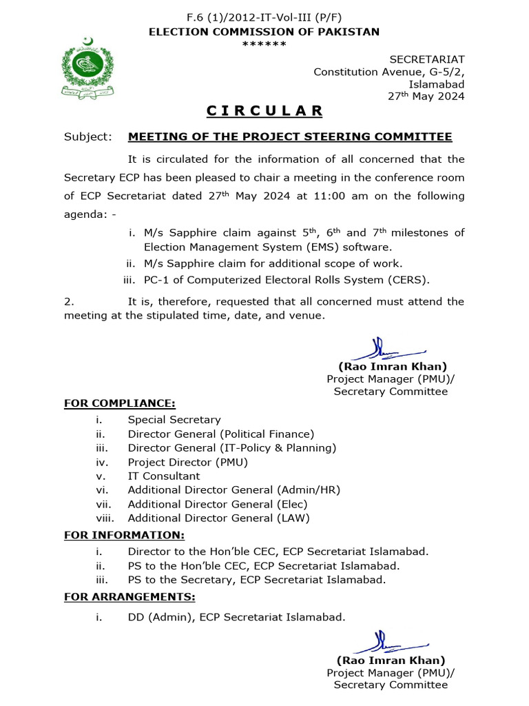Circulars 27-May-24 Steering Committee Meeting | PDF