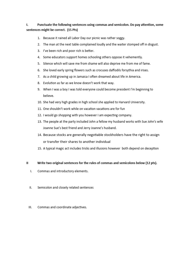 Comma and Semicolon Practice | PDF | Self-Improvement | Wellness