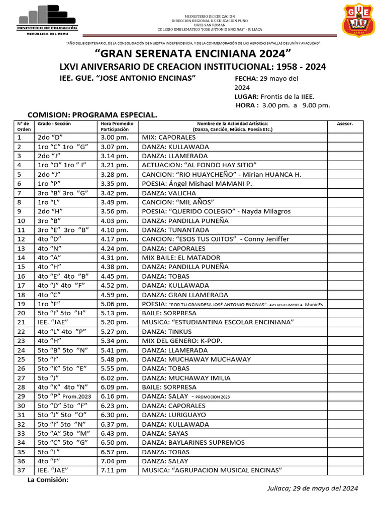 Programa Serenata Jae.2024 | PDF