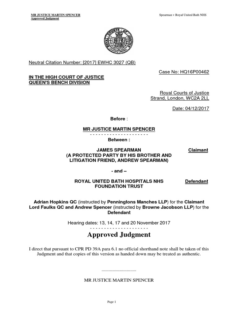 Spearman (Protected Party by His Brother and Litigation Friend ...