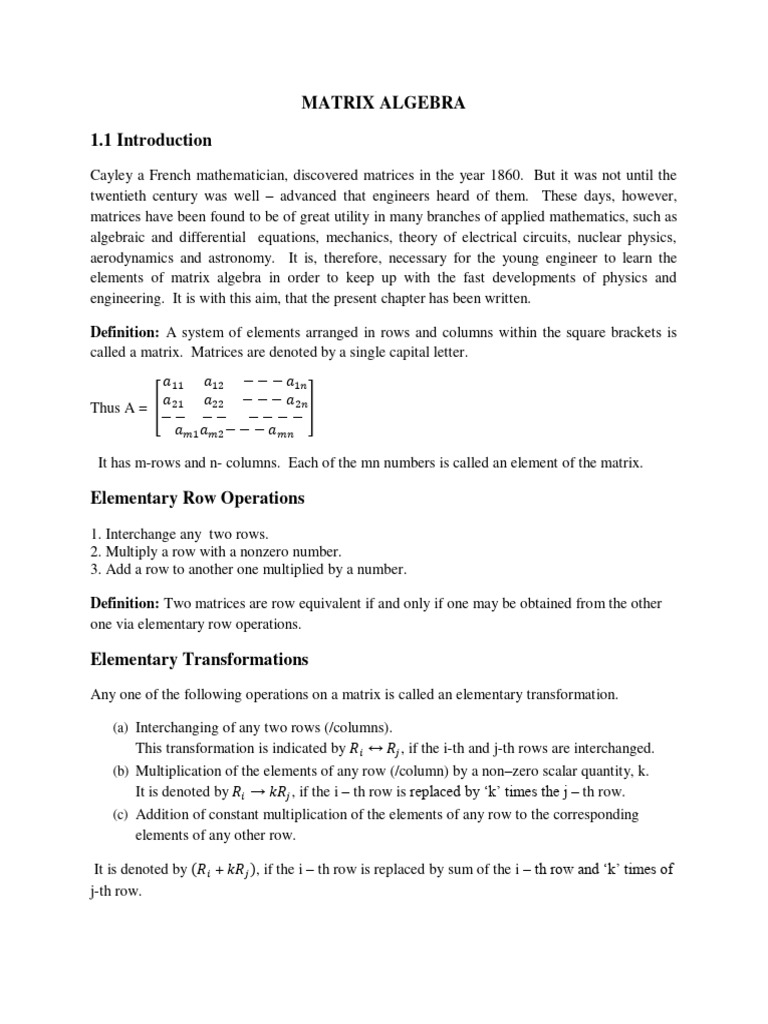 Matrix Algebra | PDF | Matrix (Mathematics) | System Of Linear Equations