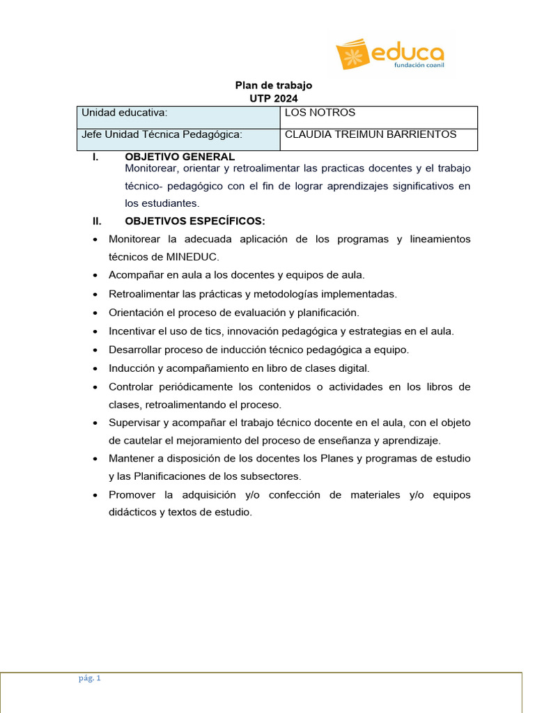 Plan de Trabajo UTP 2024 | PDF | Enseñando | Evaluación