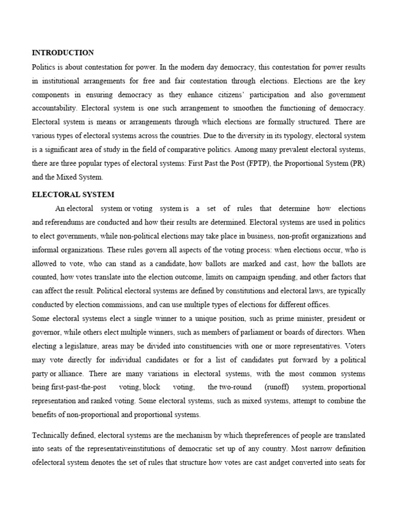 Electoral System Assignment | PDF | Voting | Elections