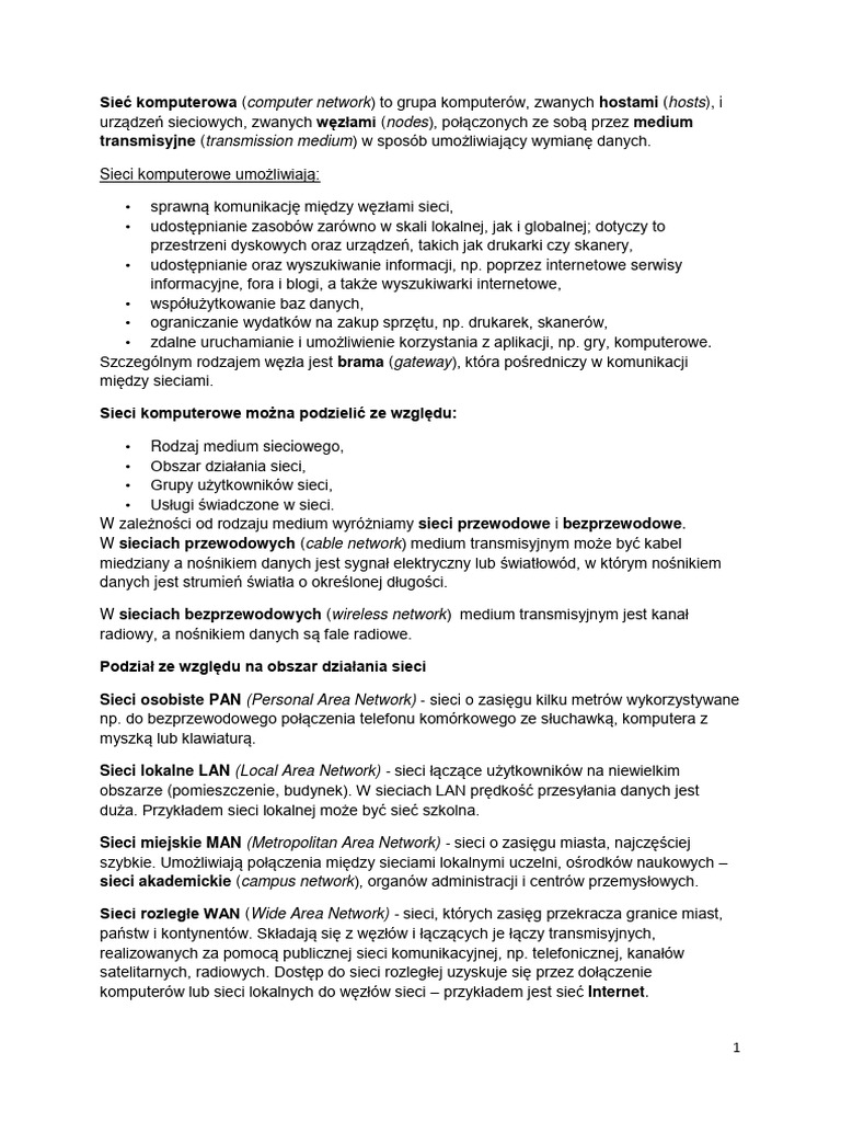 Siec Komputerowa 1 | PDF