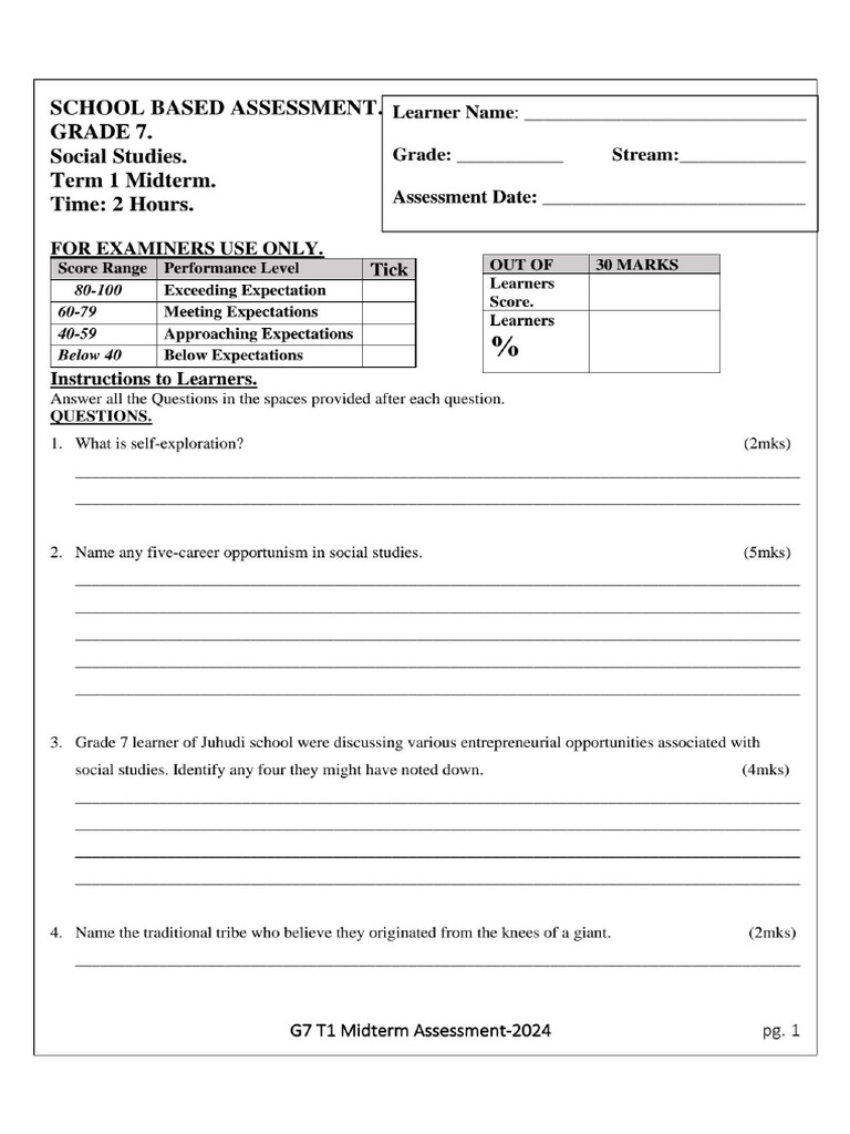Grade 7 Social Studies Midterm-1 | PDF