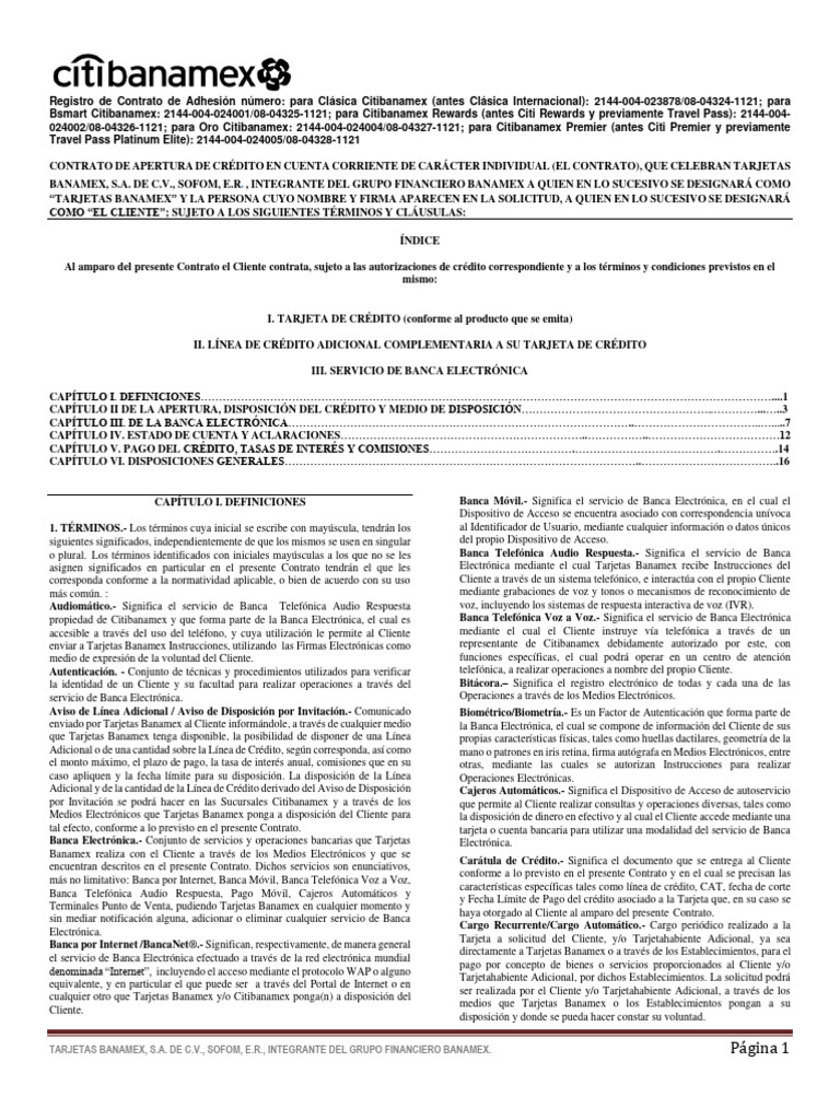 Contrato de Crédito Citibanamex 2023 | PDF | Tarjeta de crédito | Bancos