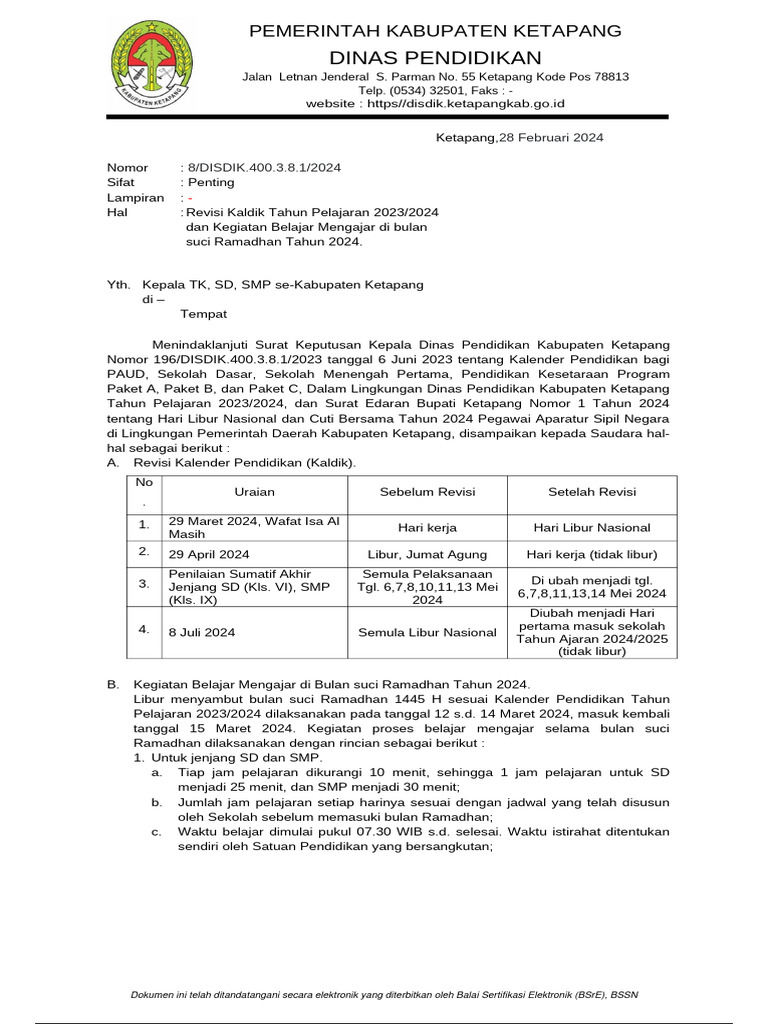 Revisi Kaldik & KBM Di BLN Puasa | PDF