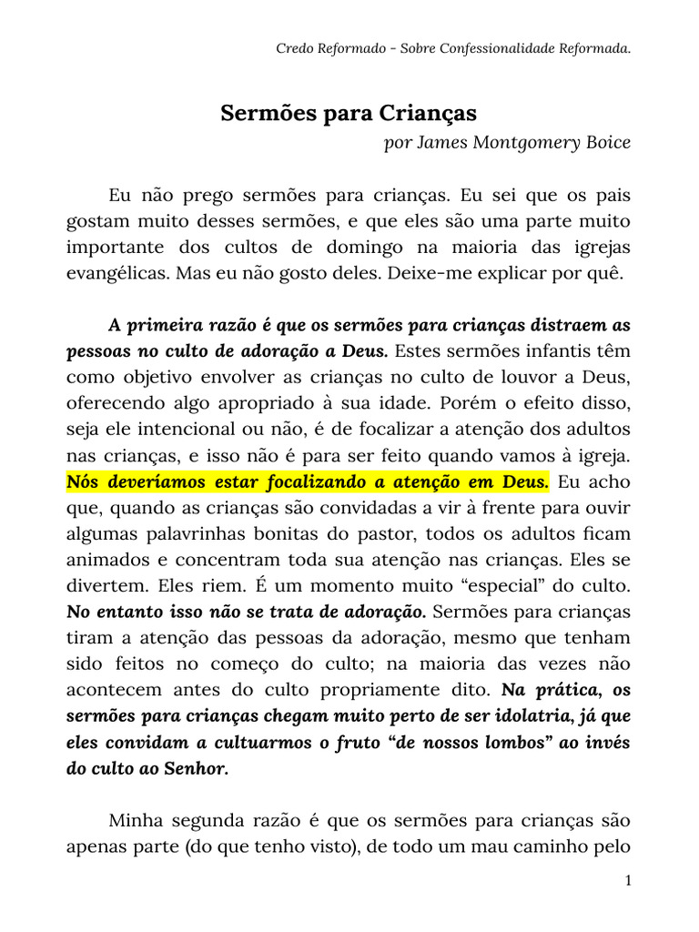 CR Sermões para Crianças - JM Boice | PDF | Calvinismo | Igreja cristã