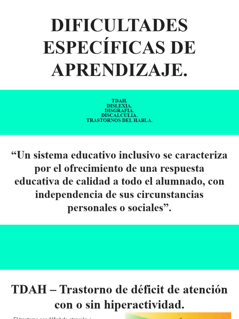 Dificultades Especificas de Aprendizaje. | PDF | Desorden hiperactivo y ...