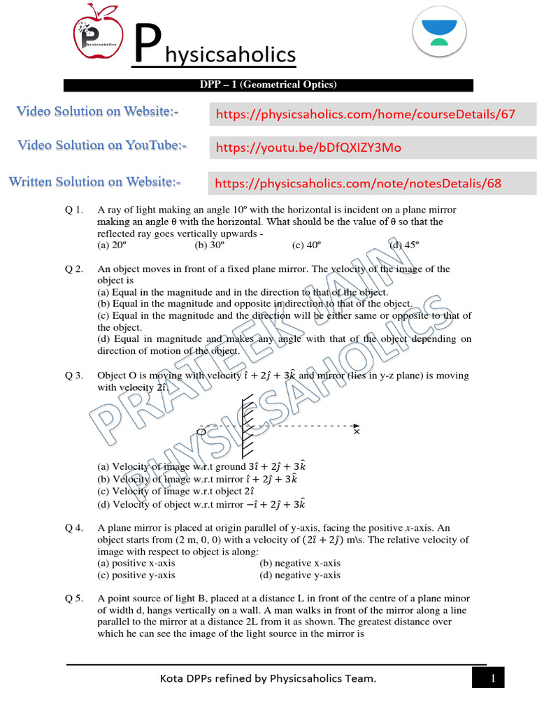 Uploads1648723599dpp 1 Jee Main And Adv Plane Mirror Real Virtual Rotation Of Image