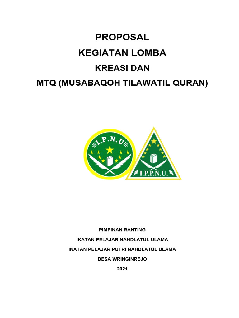PROPOSAL KEGIATAN LOMBA IPNU IPPNU | PDF PROPOSAL KEGIATAN LOMBA IPNU IPPNU | PDF