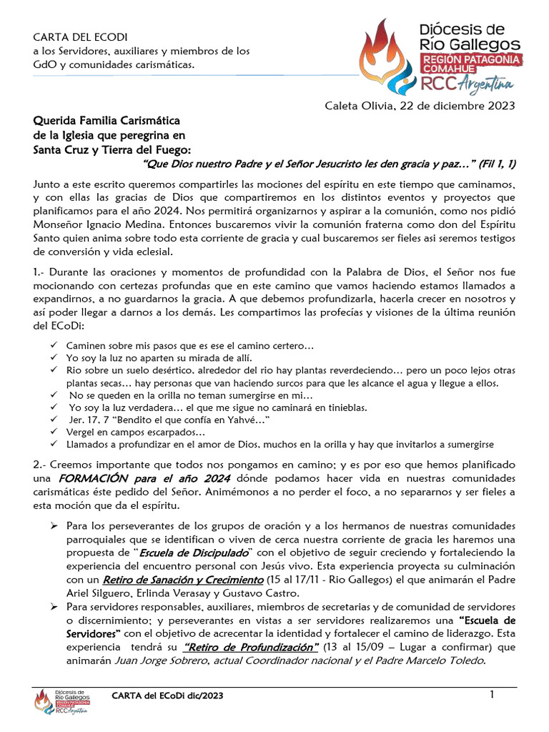 CARTA DEL ECODI Diciembre 2023 | PDF | eucaristía | Oración