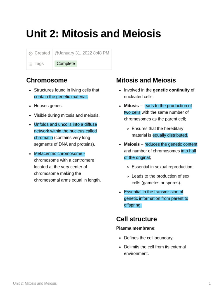 Unit 2 Mitosis and Meiosis | PDF | Meiosis | Mitosis