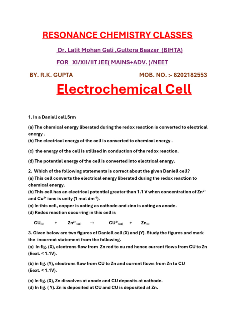 Electrochemical Cells | PDF | Electrochemistry | Redox